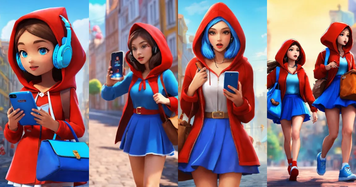 Lexica - Cartoons surprised modern Red Riding Hood, wearing short blue ...