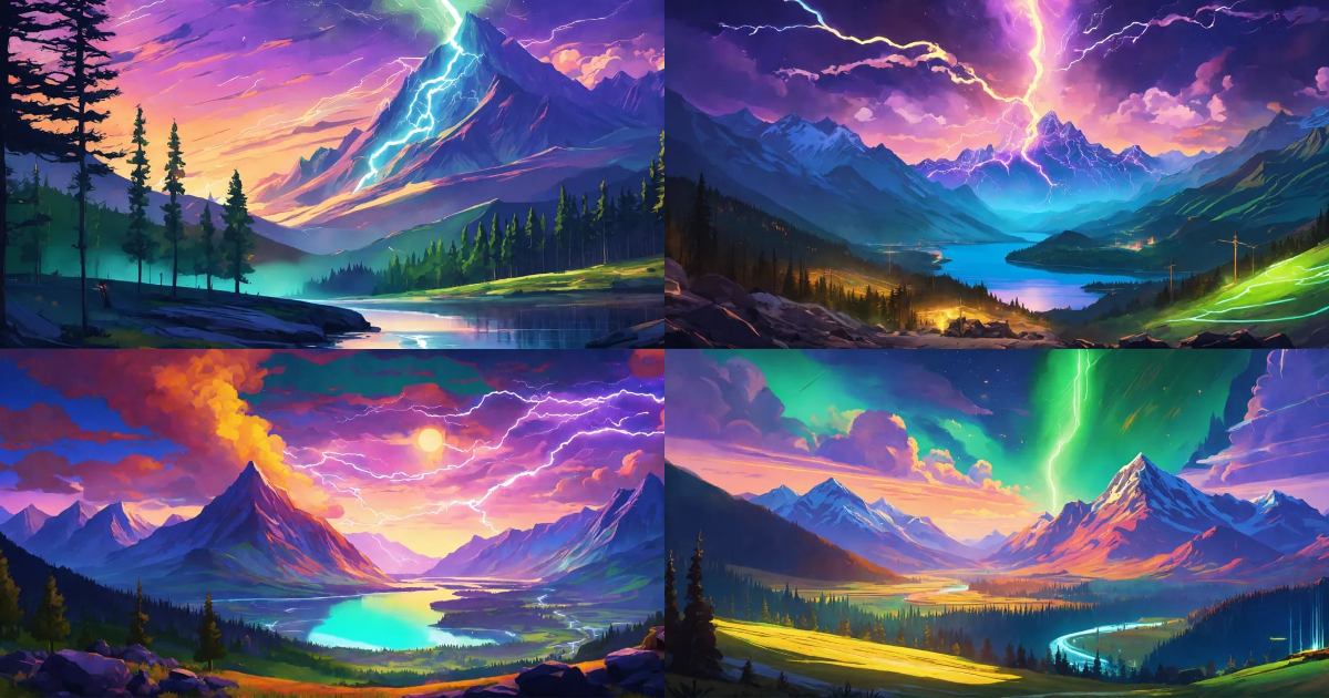 Lexica - Calm peaceful landscape ,lightning letter shaped З ...