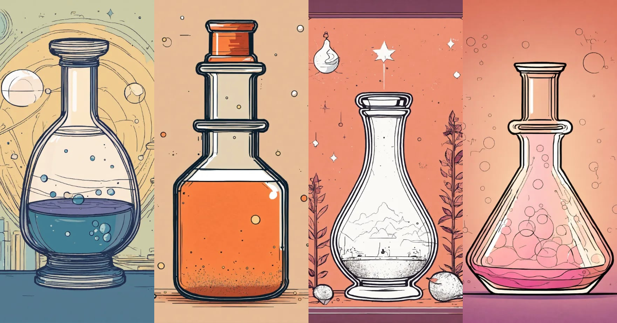 Lexica - Bottle of magic super strength potion, beaker shape, line art ...