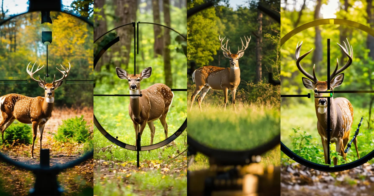 Lexica - DEER IN SCOPE SIGHTS, LOOKING THROUGH RIFLE SCOPE, WOODED ...
