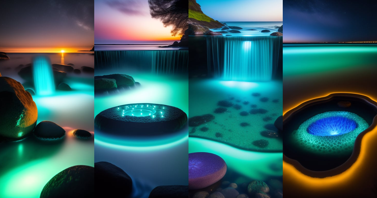 Lexica - Bioluminescent ethereal water elementals nesting in a rock pool