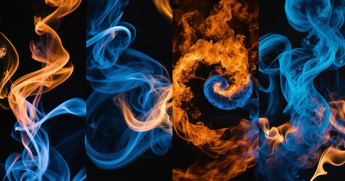 Lexica - Blue fire and smoke over black background, twisting up into black