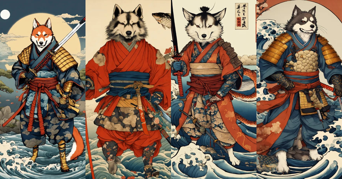 Lexica - There is a man with a fish and a sword on a white background ...