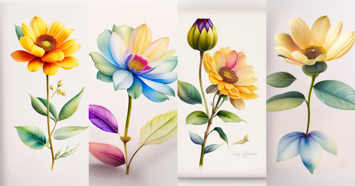 Lexica - Faint water colour, botanical flower, set on white background