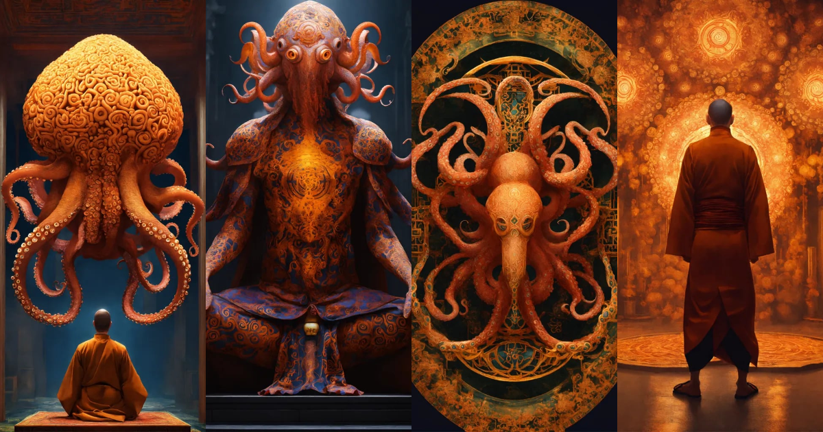 Lexica - Taoist monk octopus tesseract body fractal three point perspective