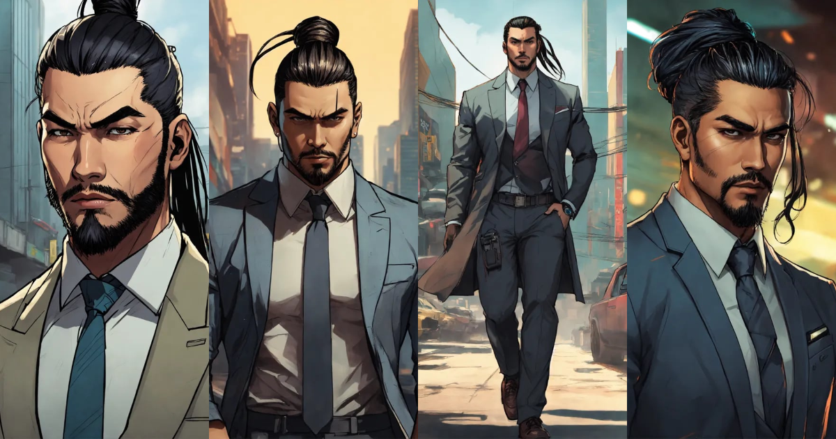 Lexica - Filipina cyberpunk male evil corporate businessman hair in a ...