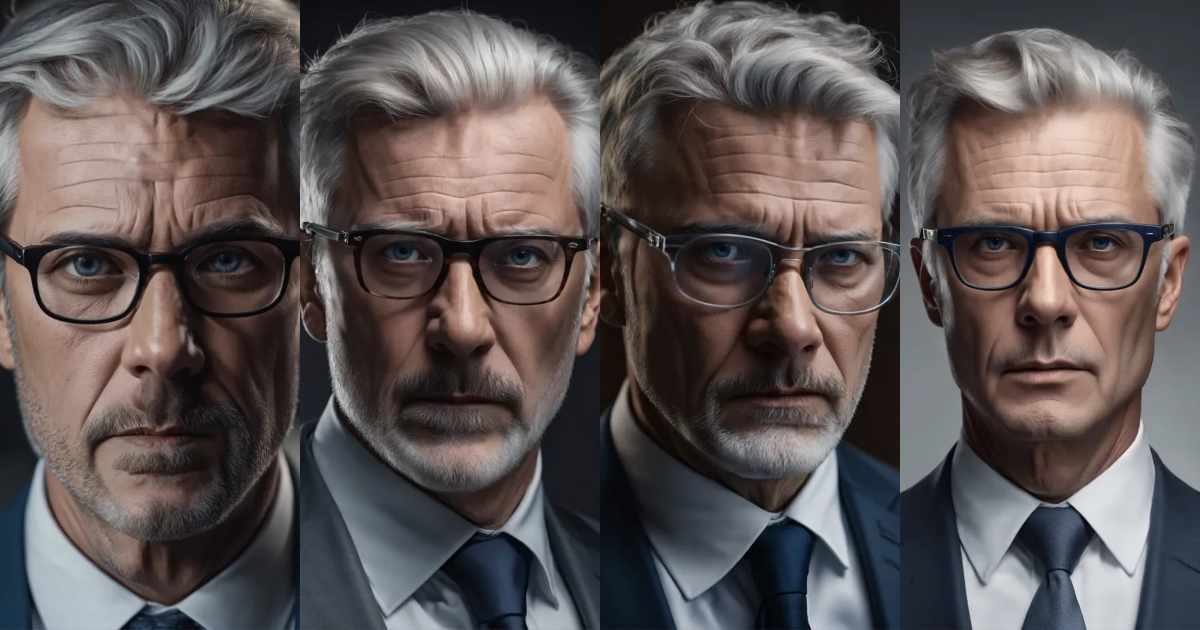 Lexica - A portrait of 50 years old man with dark blue eyes, with ...