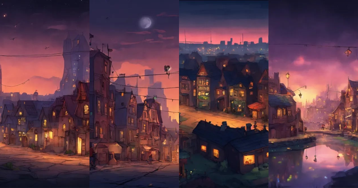 Lexica - Cartoon fairy taie style image a city in total darkness with ...