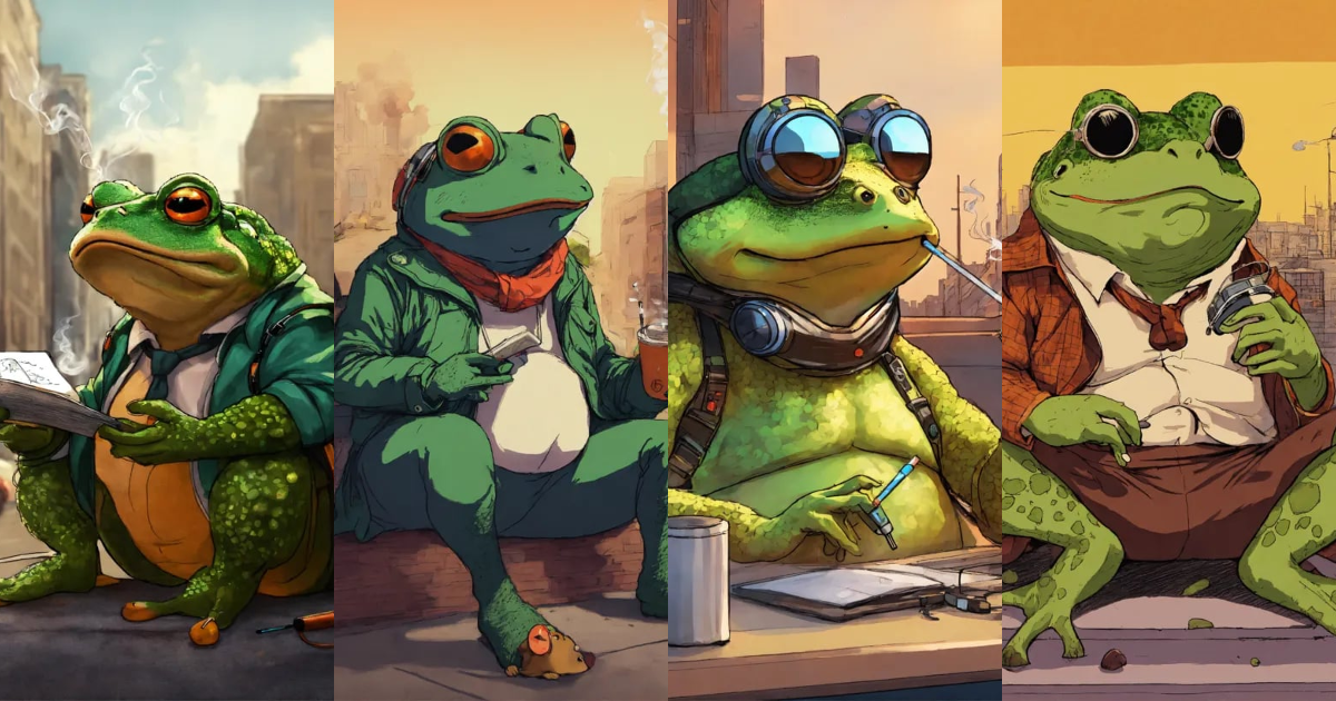 Lexica - Drawing of a humanoid toad in 2D smoking something and ...