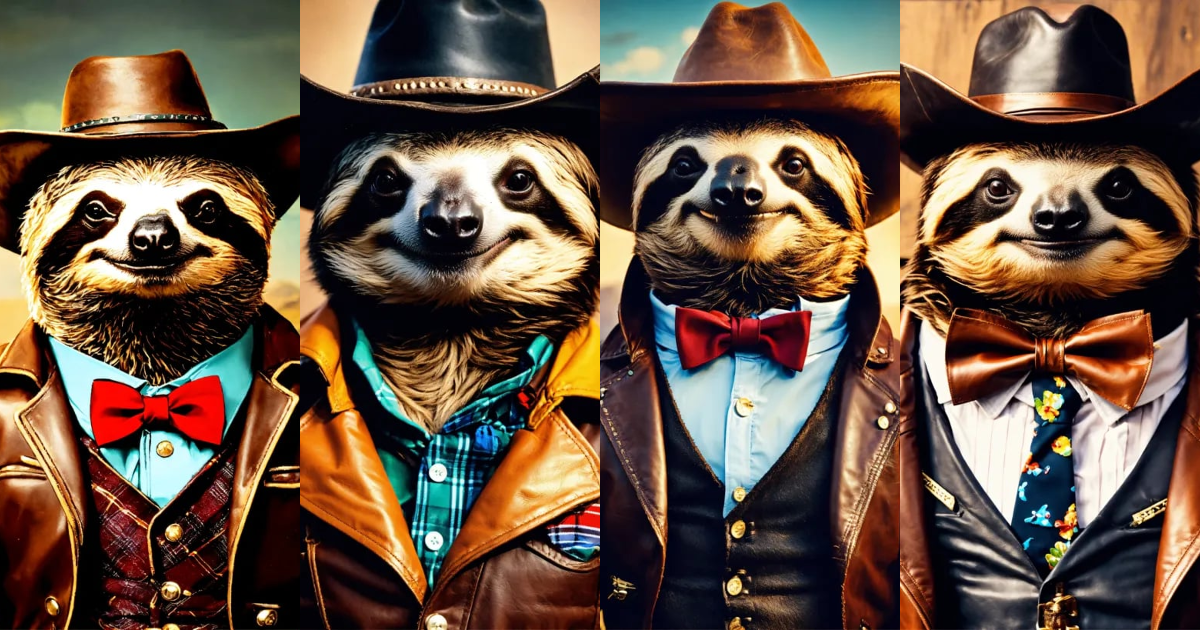 Lexica - A smiling sloth wearing a leather jacket, a cowboy hat, a kilt ...