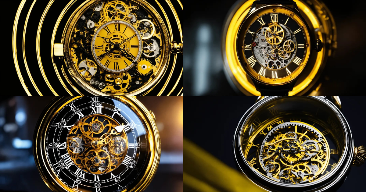 Lexica - Time turner, clock hands, mechanical watch, black white colors ...