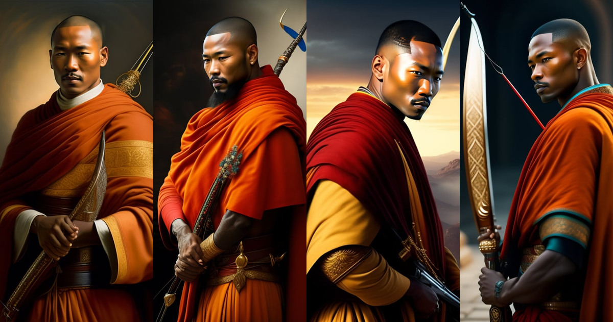 Lexica - Portrait of a monk with bulletproof holding a bow and arrow