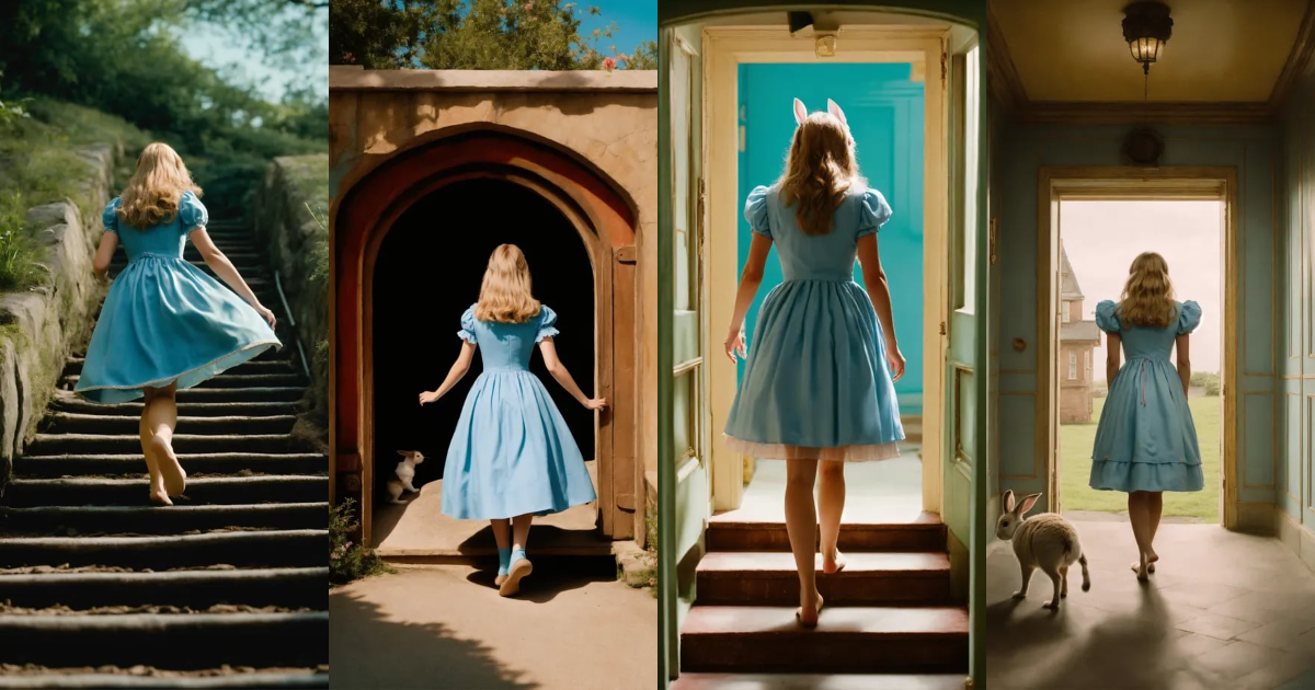 Lexica - A photograph of Alice in wonderland wearing a light blue dress ...