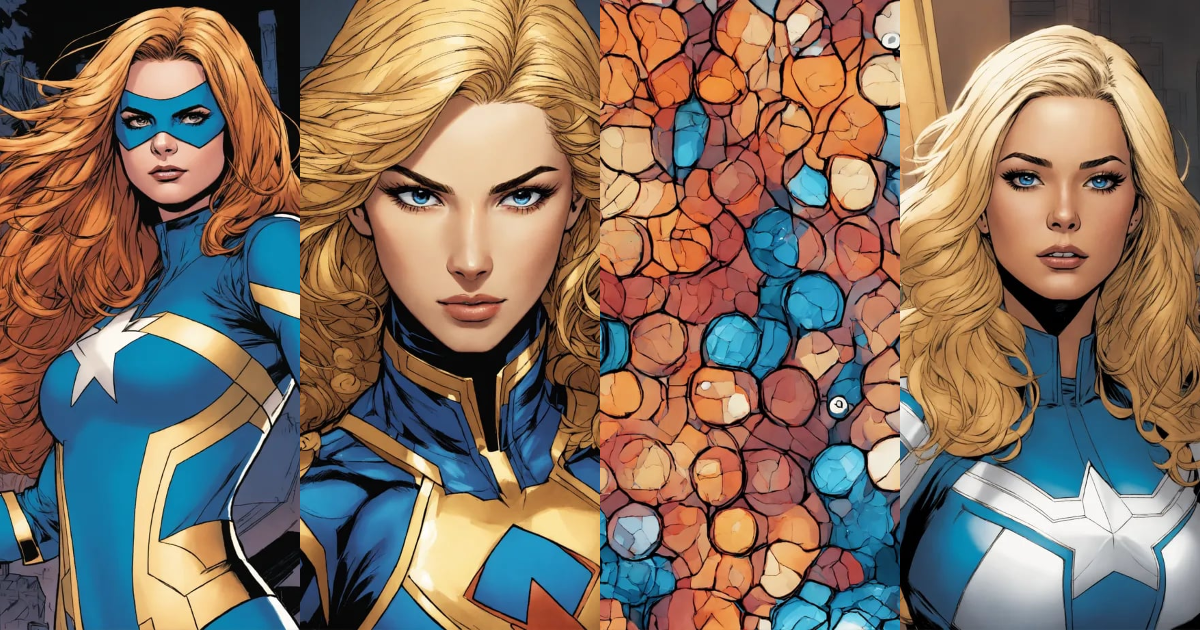 Lexica - Panel de cómic de Marvel , mujer, pelo rubio, ojos azules, traje