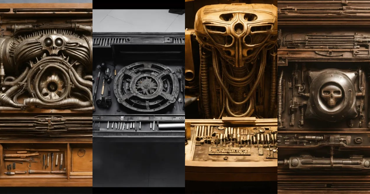 Lexica - Top view worktable desk H.R Giger style