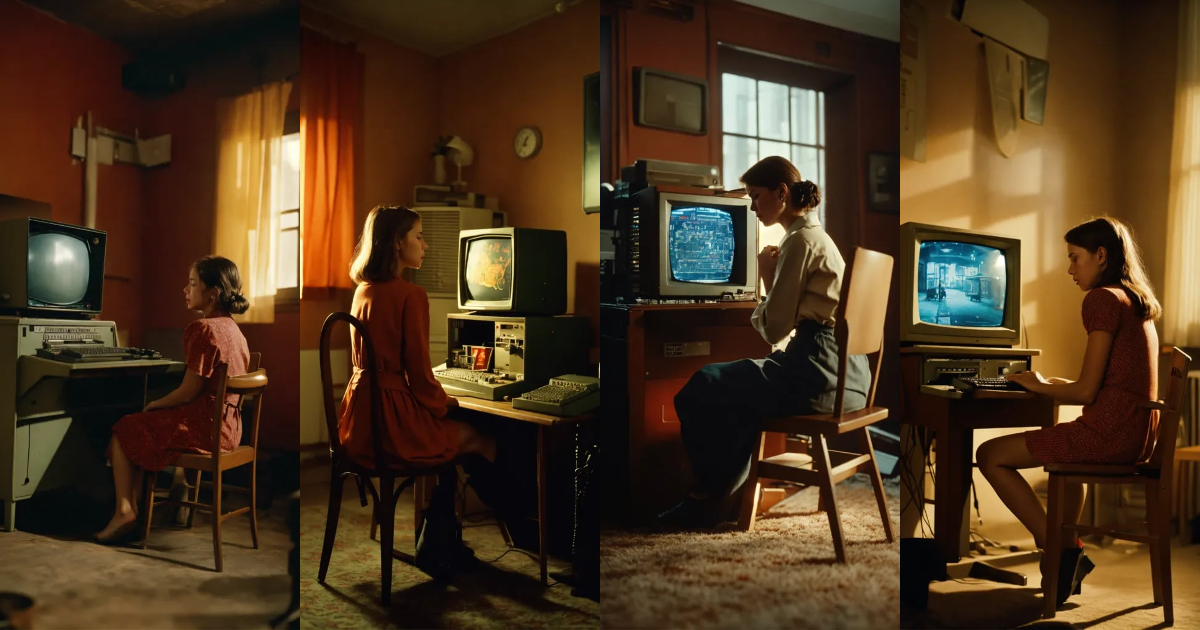 Lexica - A Soviet girl sitting in a chair in front of a soviet computer ...