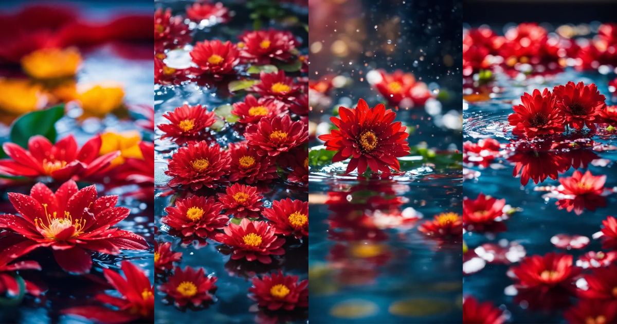 Lexica - Red flowers floating on top of the water, flowers everywhere ...