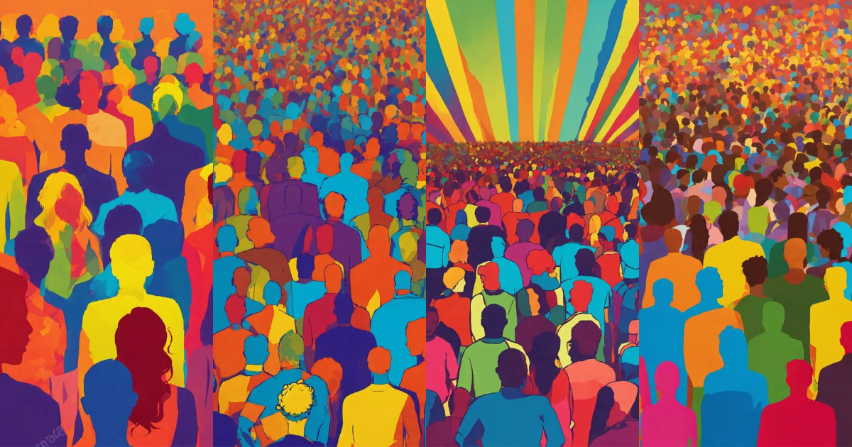 Lexica - Diverse colorful people crowd silhouette pop art. Multi-ethnic ...