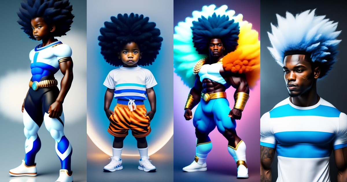 Lexica - Afro super Saiyan wearing light blue, white and black striped ...