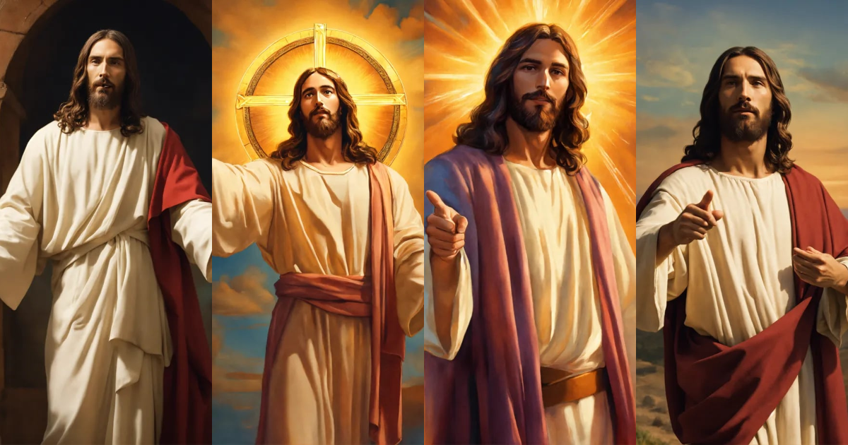 Lexica - Jesus christ in a cool pose, looking funny, pointing at something