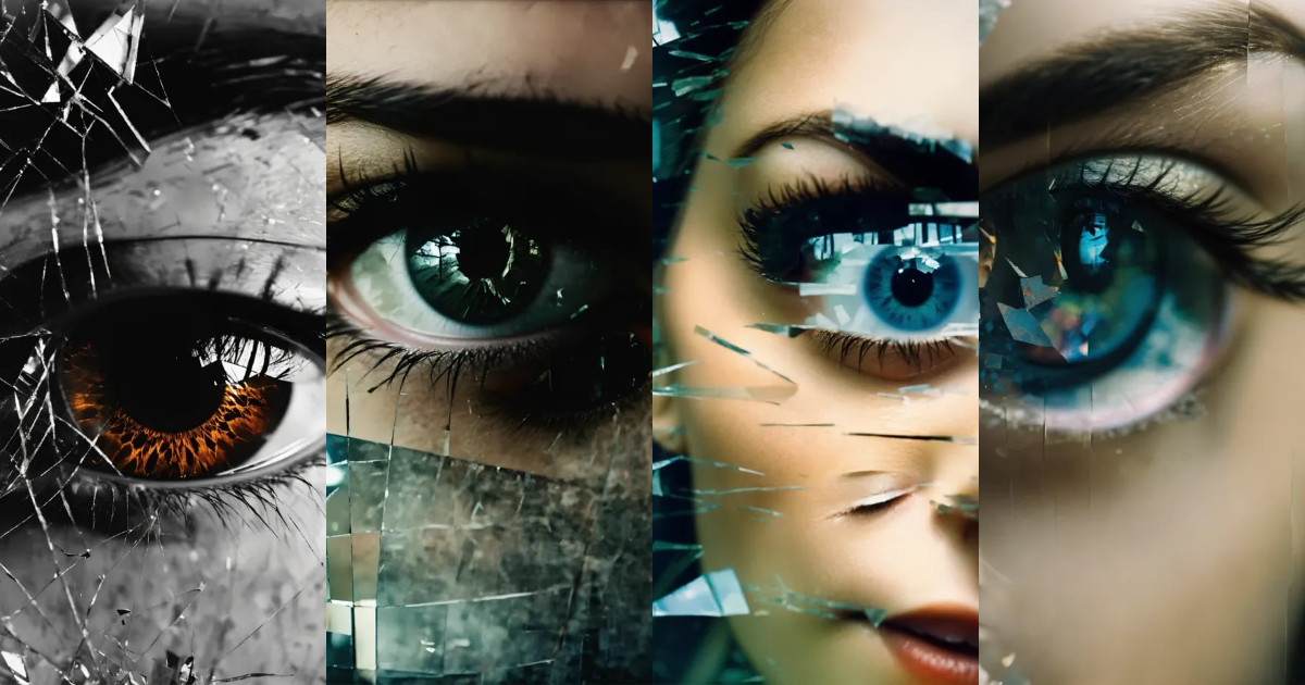 Lexica - Double exposure photo, featuring eye, shattered mirror effect ...