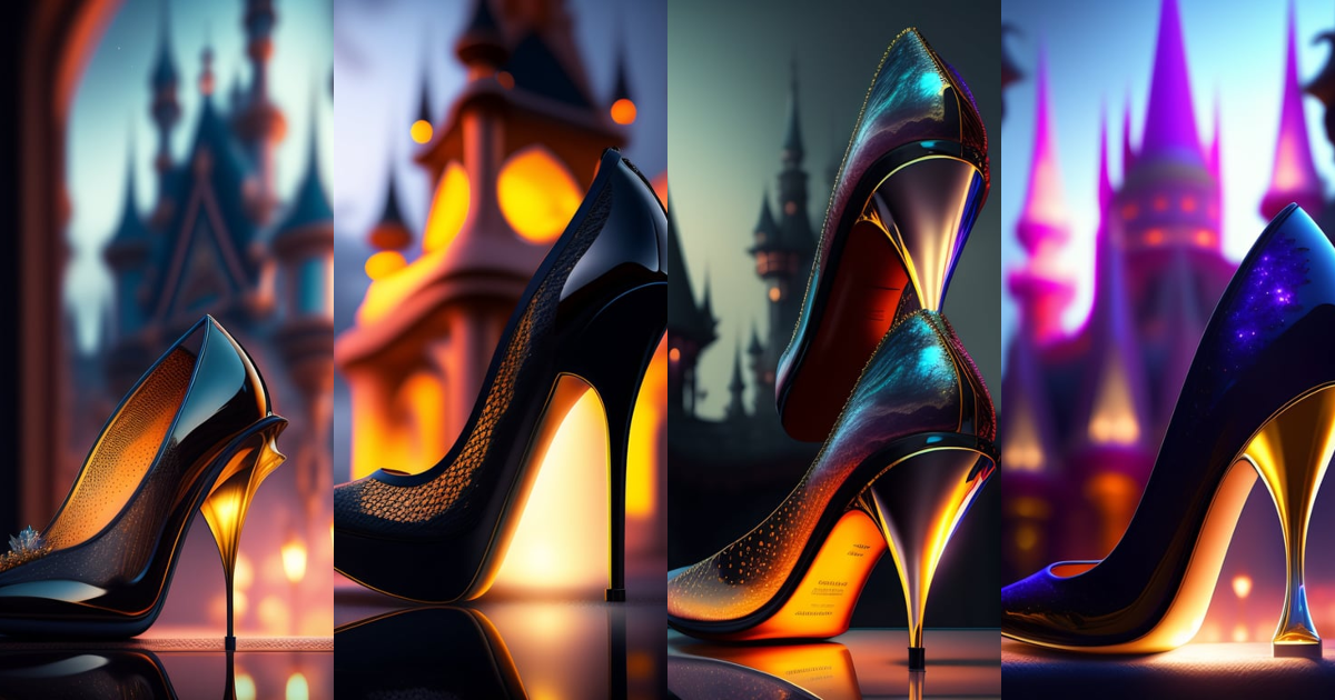 Lexica - Abstract dark fantasy transparent high heel shoe in front of a ...