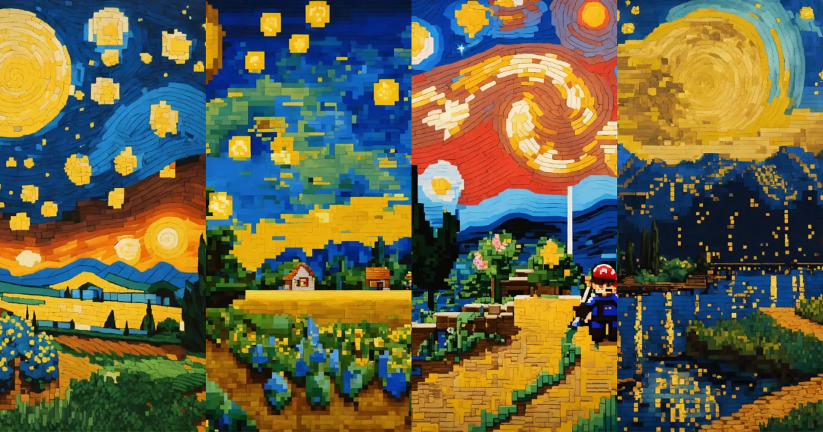 Lexica - Replica of starry night by van gogh, in the 8-bit style of ...