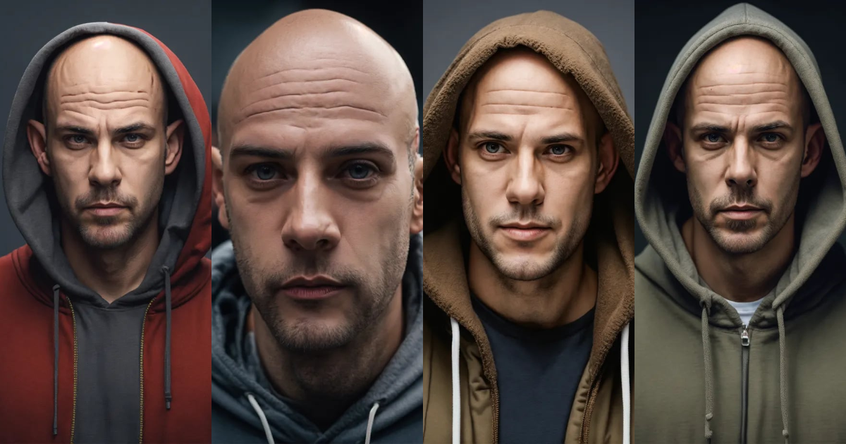 Lexica - A HUGE BALD MAN, EXTENDED PROTRUDING BROW FOREHEAD, GREY EYES ...