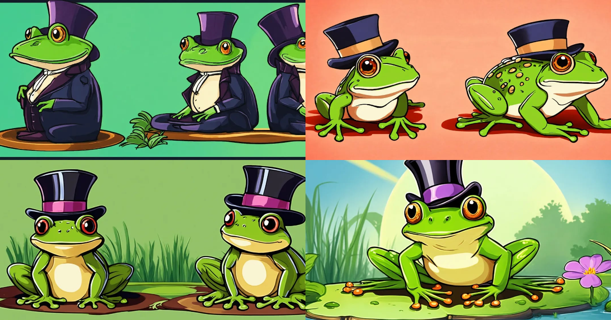 Lexica - Frog in a top hat cartoon style illustration