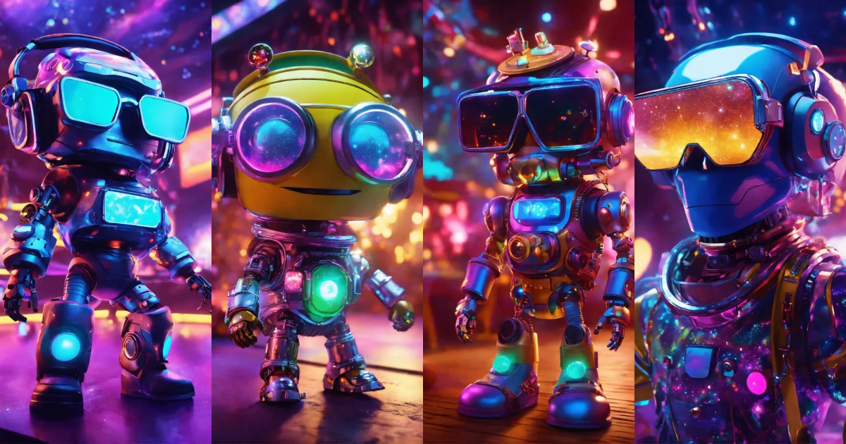 Lexica - Zoom out on funky cartoon robot rockstar wearing cool space ...