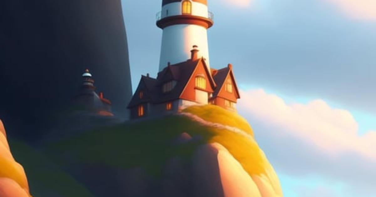 Lexica - Beautiful cute cozy lighthouse by the sea, golden warm light ...