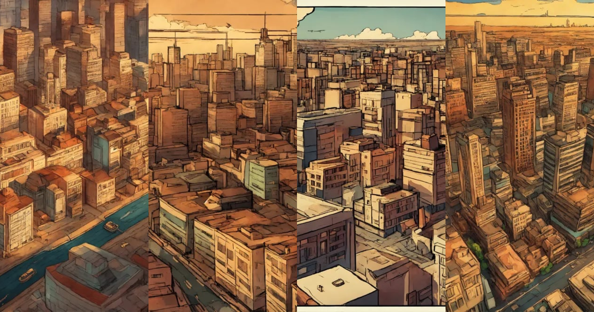 Lexica - A big city from aerial perspective. comic style