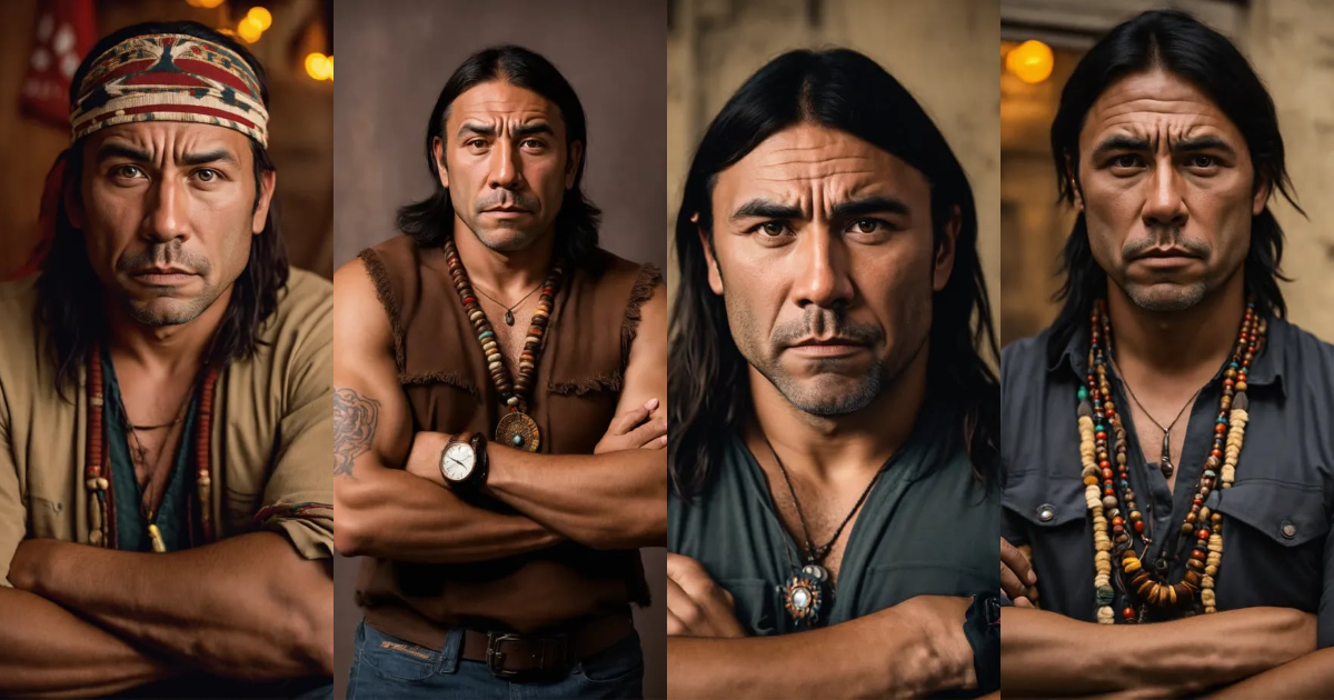 Lexica - Scared native american man, FRONT VIEW, casual clothes, arms ...