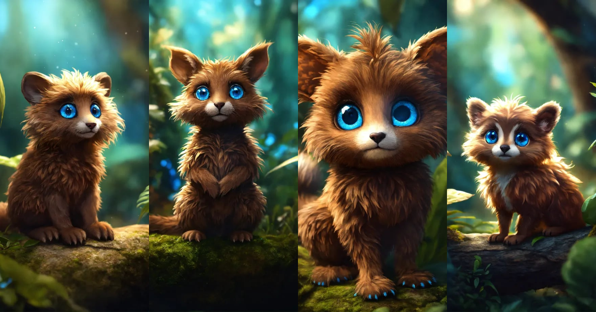 Lexica - Beautiful little furry brown creature full body with blue eyes ...