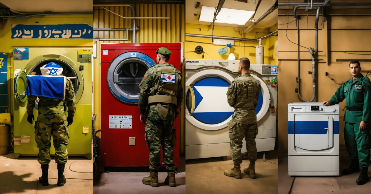 Lexica - A military soldier stands in front of an industrial washing ...
