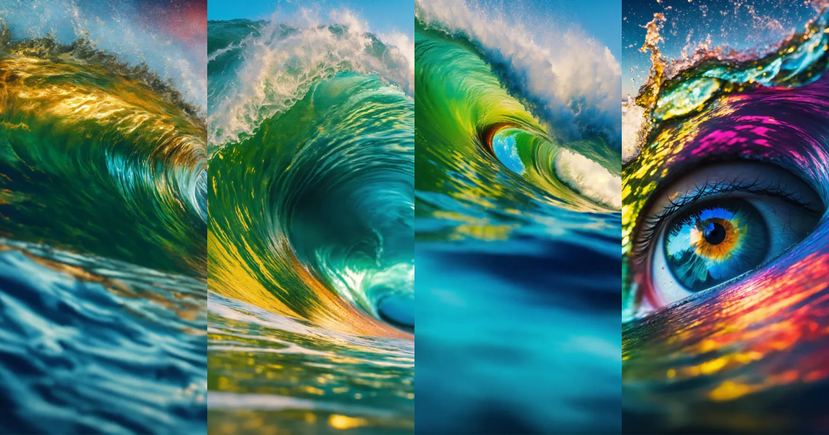 Lexica - A closeup wave, eye, double exposure, vivid colors, realistic ...