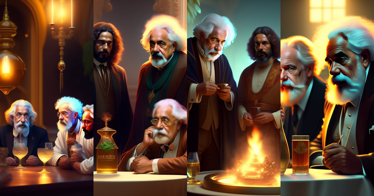 Lexica - Jesus, einstein and darwin are smoking weed, drunk, in the ...