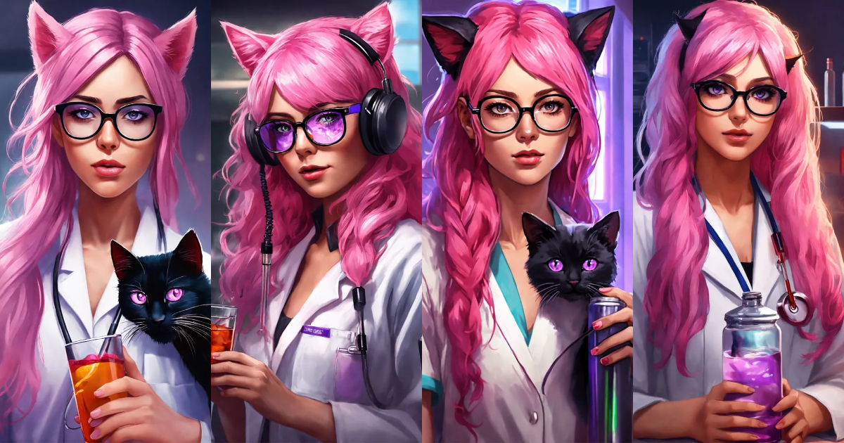 Lexica - Female doctor, with long pink hair, with cat ears disguise ...