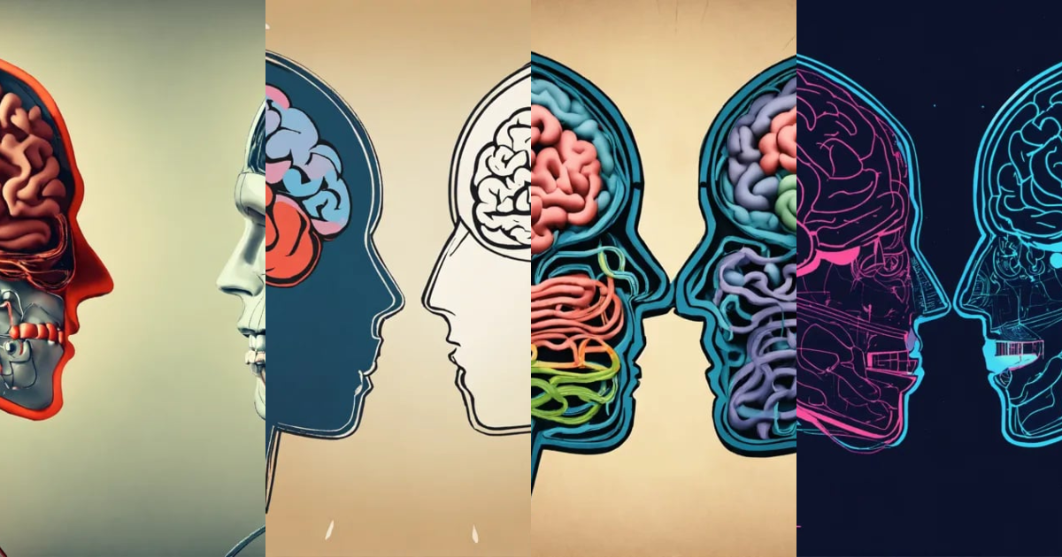 Lexica - Two talking brain outlines communicating with each other.