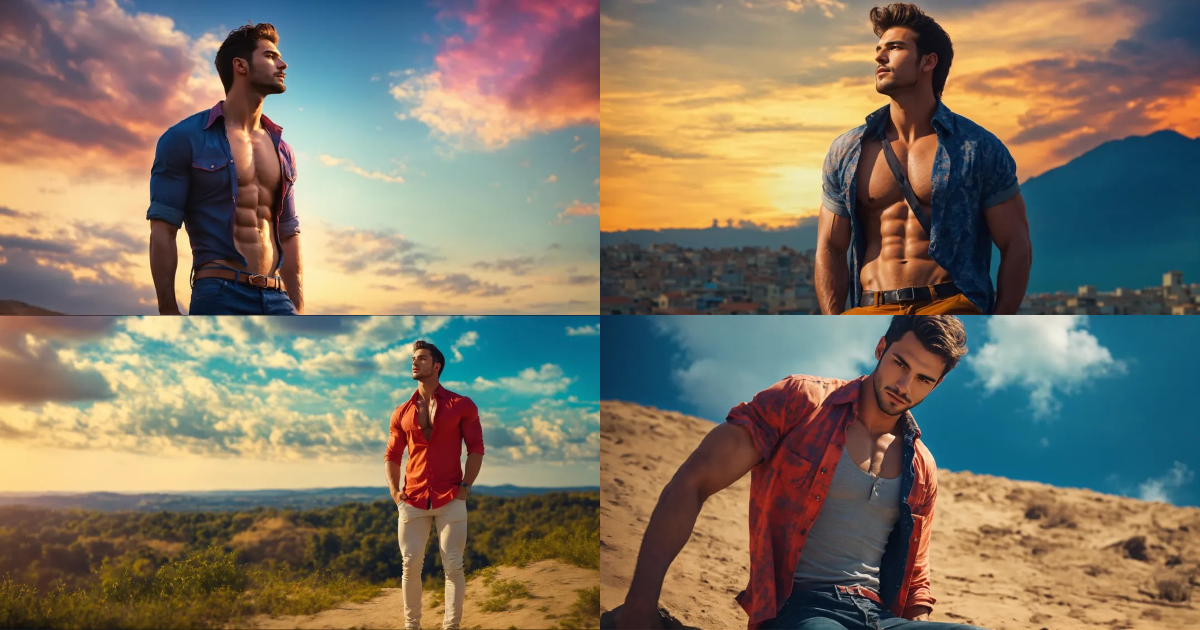 Lexica - Gorgeous well built guy, open shirt, full body view, looking ...