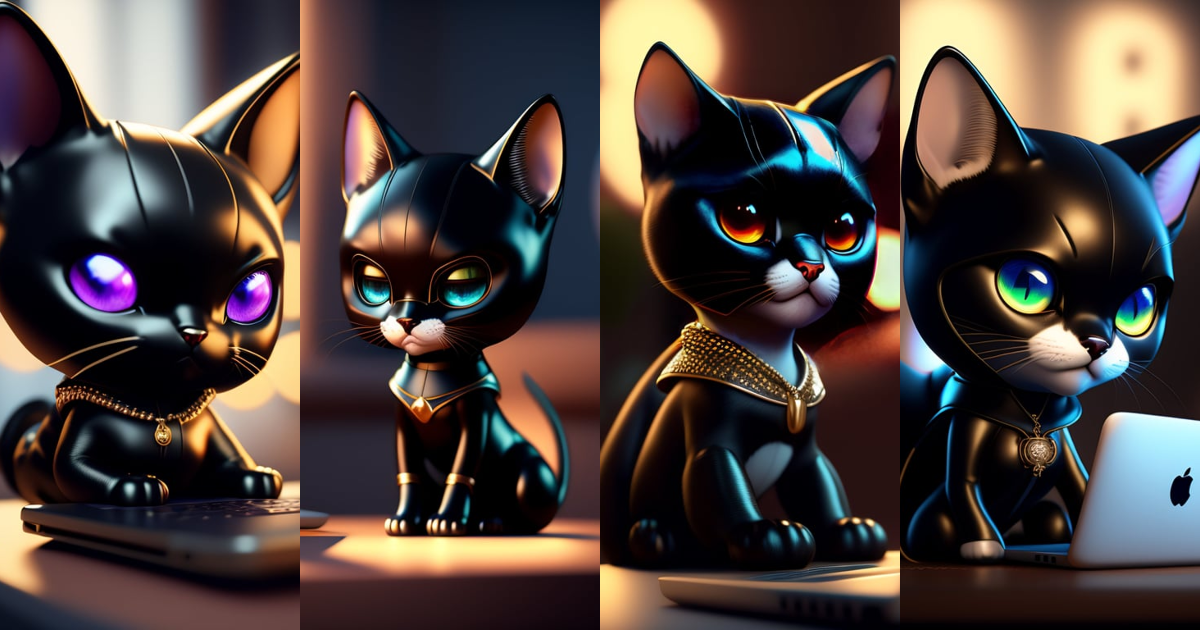 Lexica - Cute small humanoid catwoman sitting in front of laptop ...
