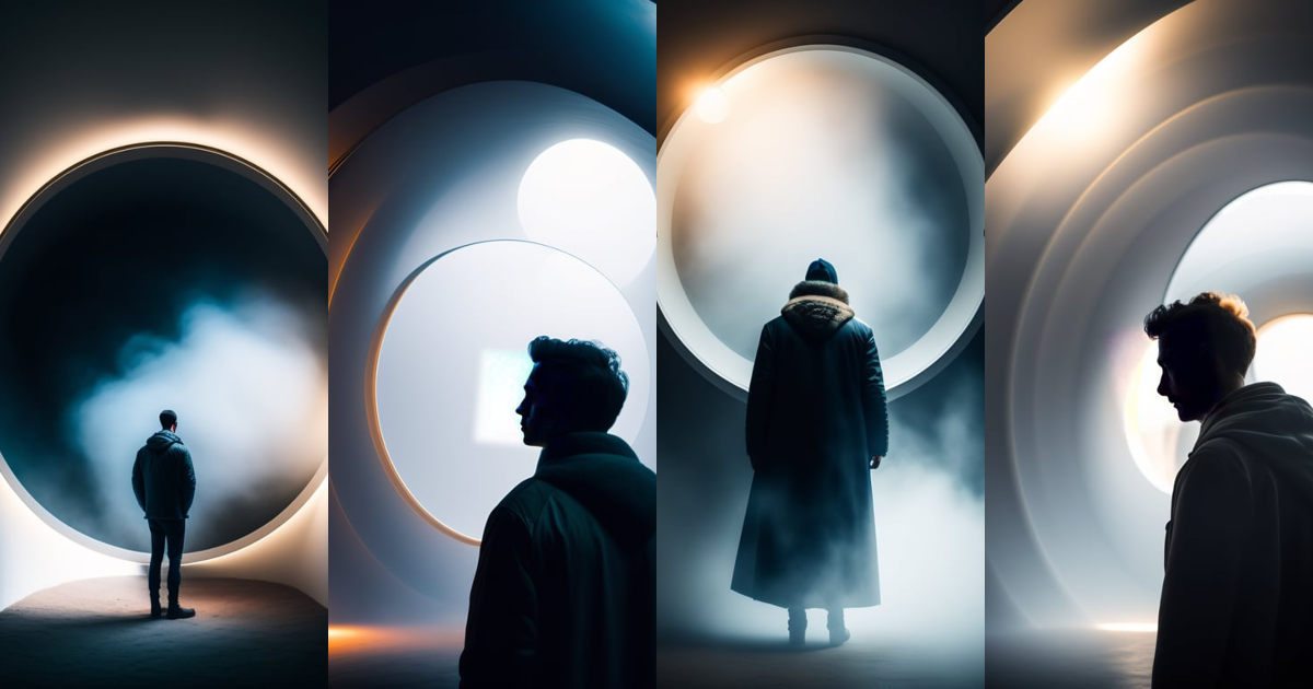 Lexica - A man inside the white foggy circle cocoons, nostalgic ...