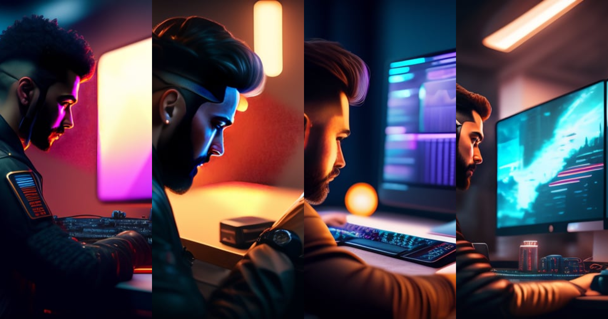 Lexica - Realistic successful man coding on laptop in gaming room ...