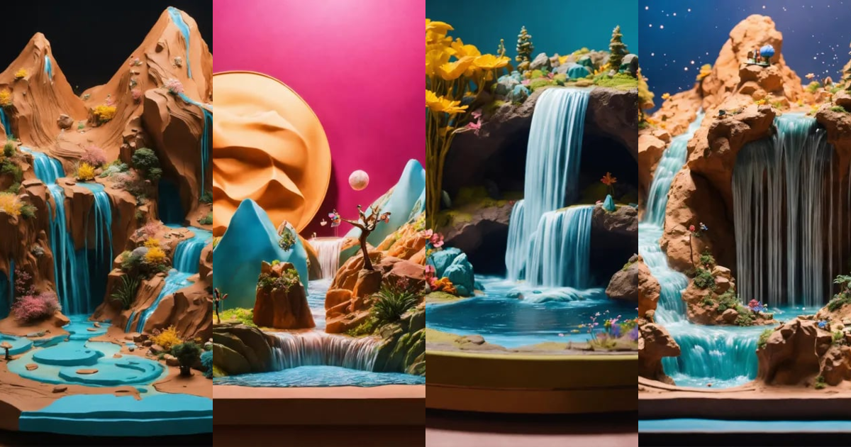 Lexica - Hand-made 3D modeling clay sculpture, mountains, waterfall ...