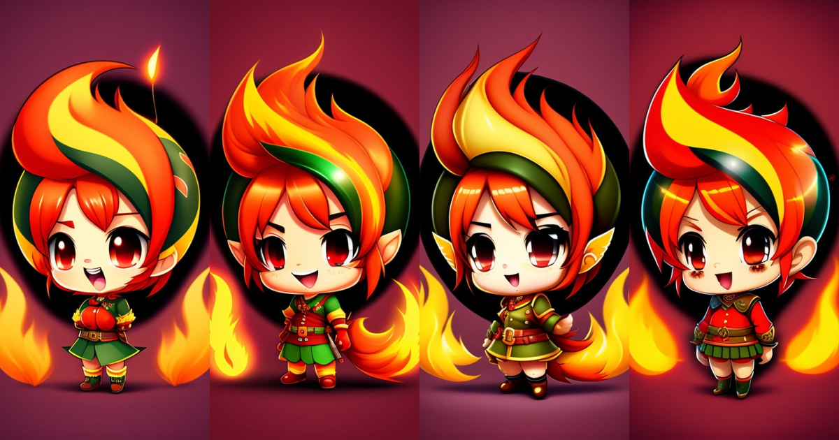 Lexica - Cute fire character chibi style, shouted, spicy, facing the camera