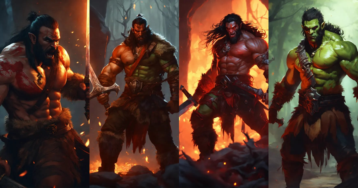 Lexica - Half-orc barbarian, fighting a vampire, wielding a glowing ...