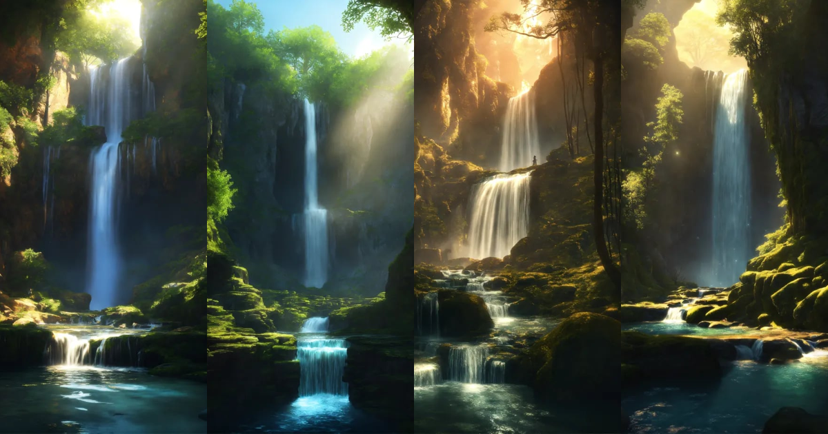 Lexica - A fantasy landscape of a shadow waterfall made out of shadows ...