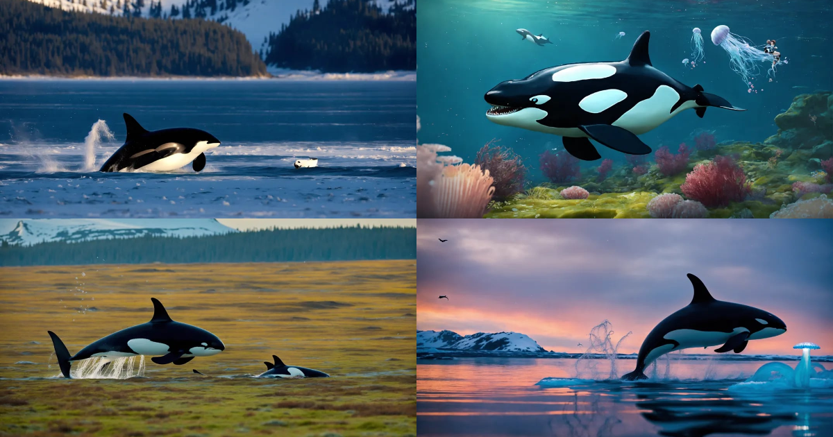 Lexica - An adorable orca dancing joyfully with her jellyfish ...