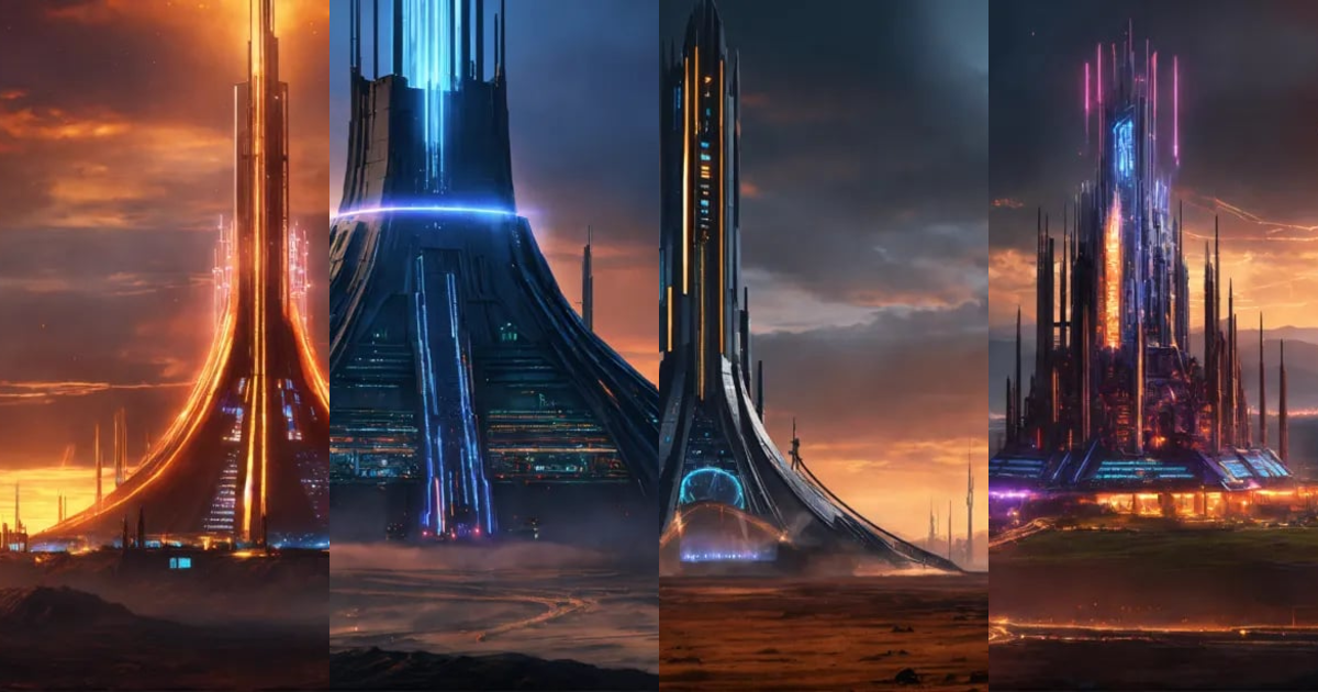 Lexica - Dark alien Tower of Sauron seen from a distance is a towering ...
