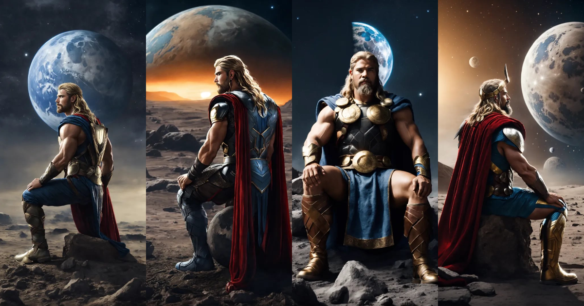 Lexica - Realistic, thor themed indian, on the moon looking at earth ...